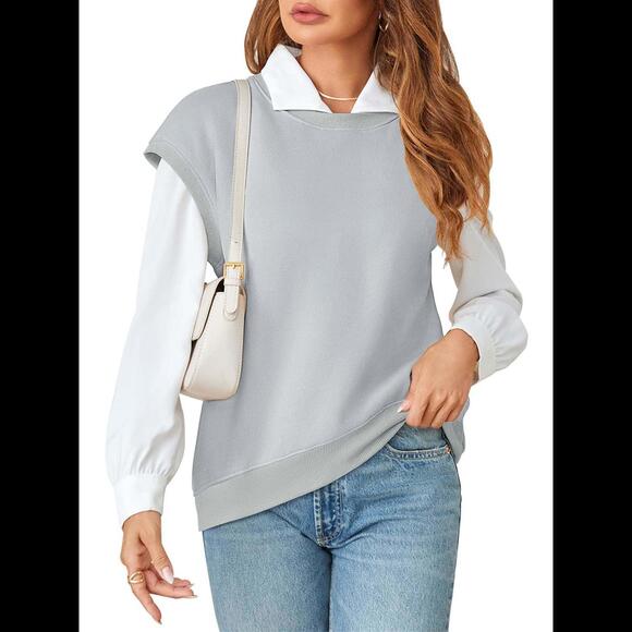 Tops | Nwt Merokeety Sweatshirt Vest In Light Grey Size Large | Poshmark